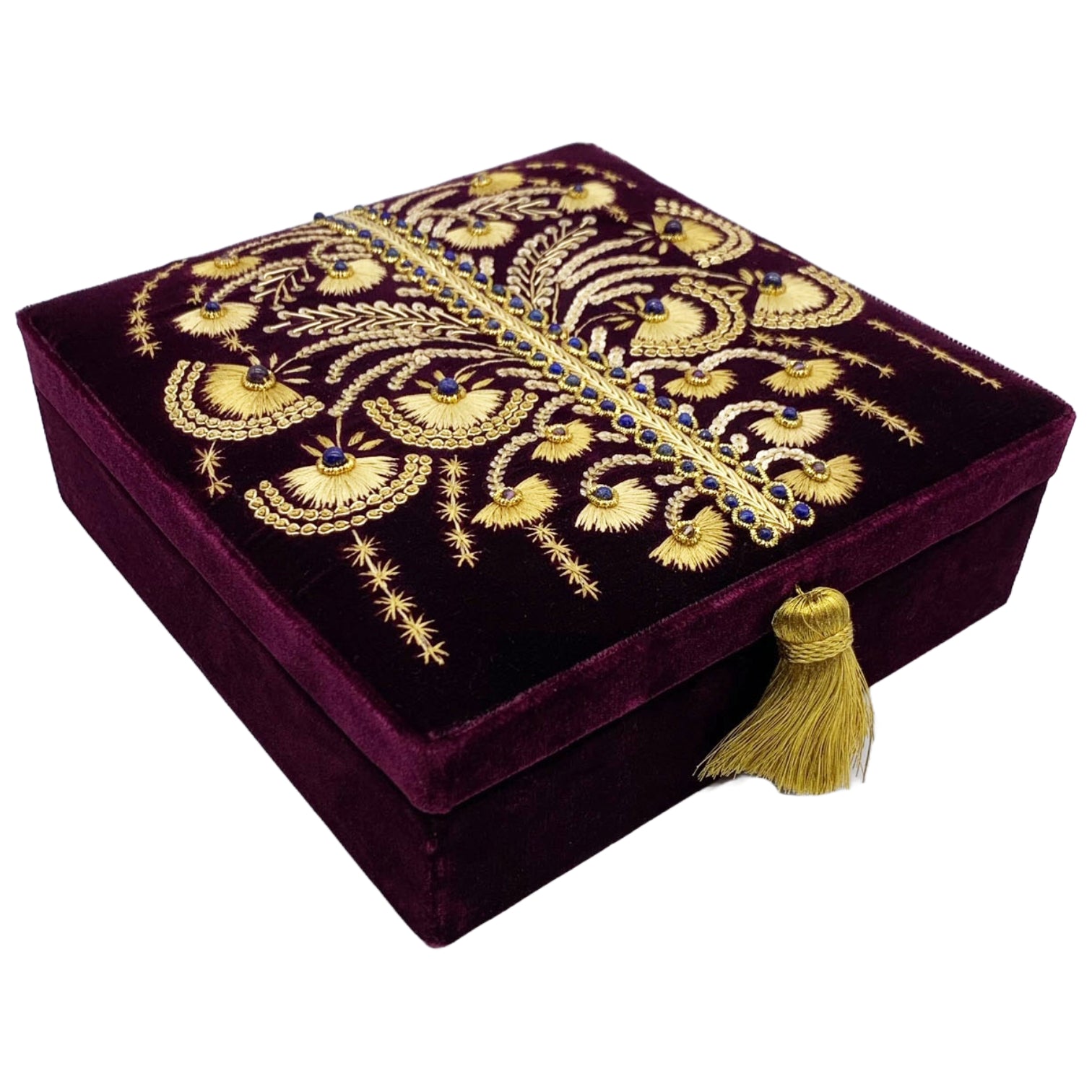Box Isabella Stewart Gardner Purple Velvet GD Tassel 8x8 – PEM Shop
